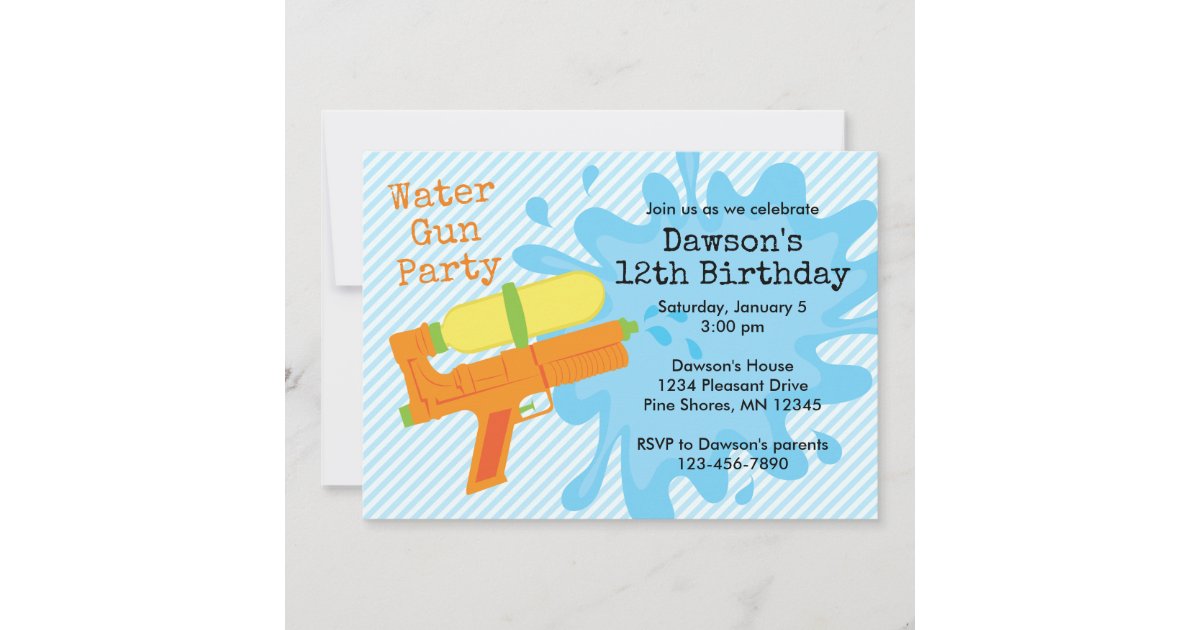 Water Gun Boy Birthday Party Invitations | Zazzle