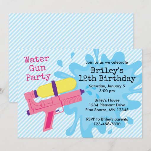Water Gun Girl Birthday Party Invitations | Zazzle