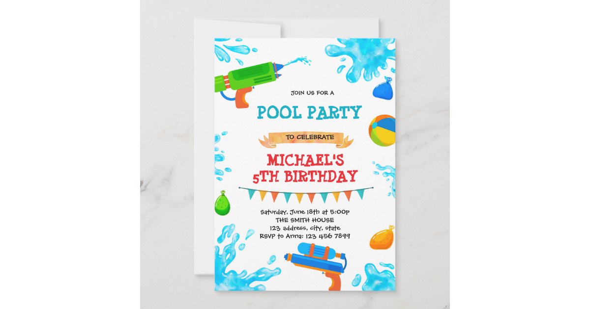 Water gun pool party invitation | Zazzle