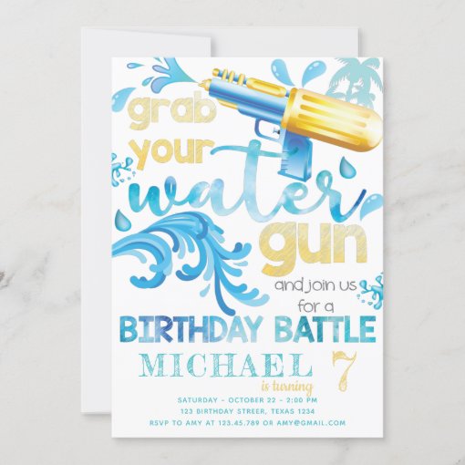 Water Gun Summer Birthday Party for Boy Invitation | Zazzle