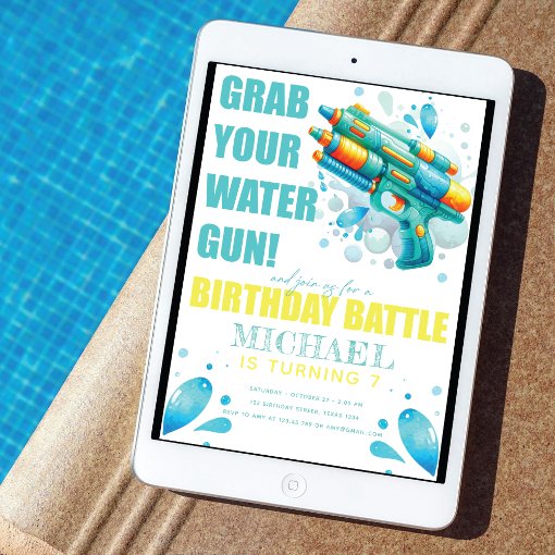 Water Gun Summer Boy Birthday Party Invitation | Zazzle