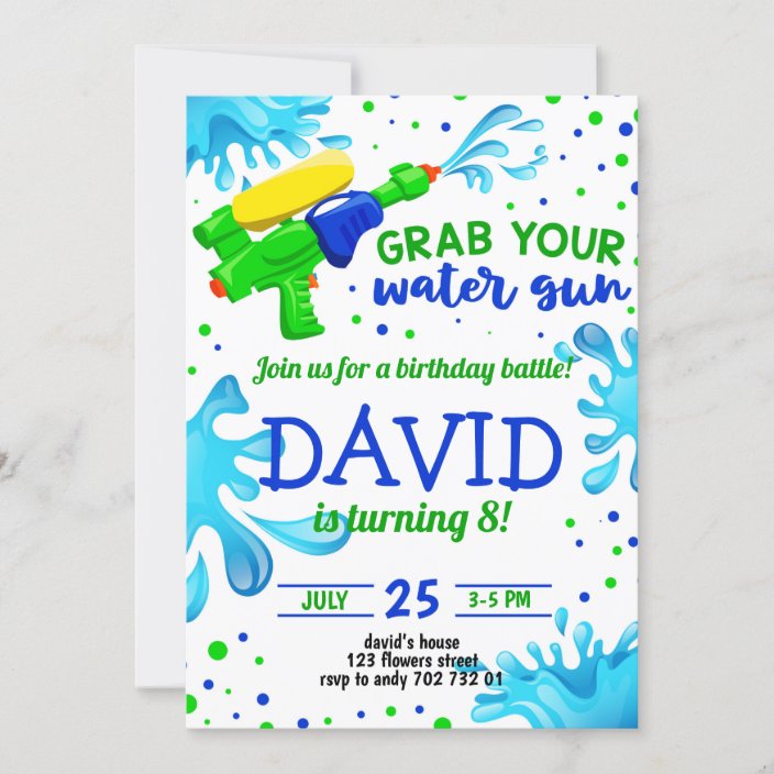 Water Gun Summer Pool Party Boy Birthday Invitation | Zazzle.com