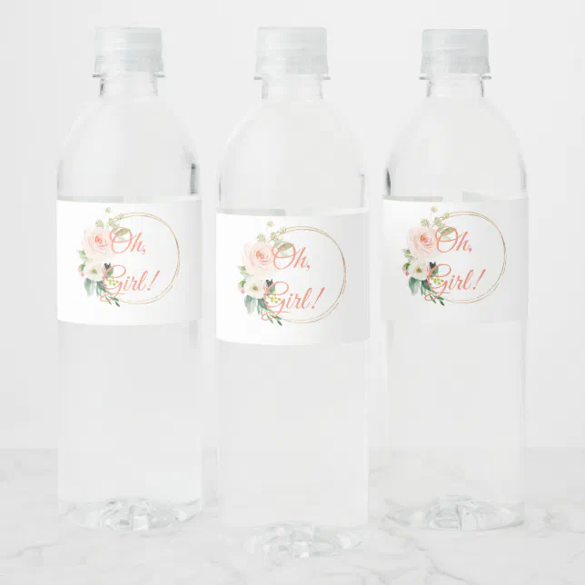 Water Labels Baby Shower for Girl with Rose Flor | Zazzle