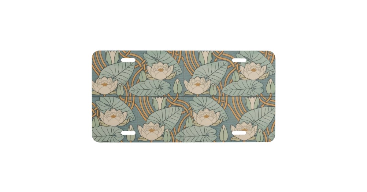 Water Lilies Lily Art Nouveau Nature License Plate | Zazzle