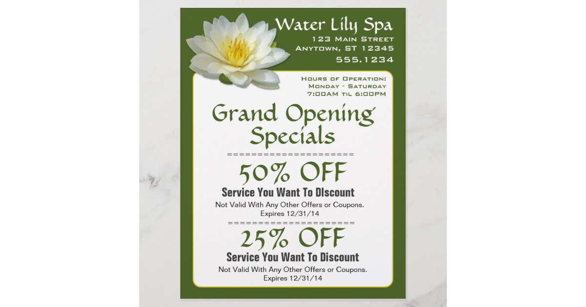 Water Lily Spa Coupon Flyer | Zazzle