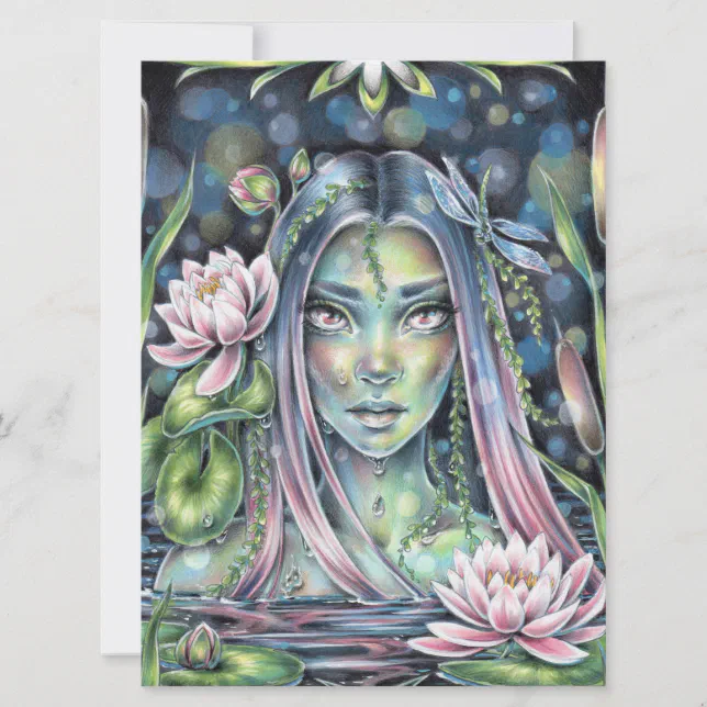 Water Nymph Lily Fairy Elf Fantasy Art Card | Zazzle