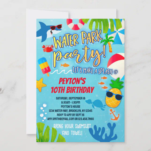 Water Park Birthday Invitation for Boys and Girls | Zazzle