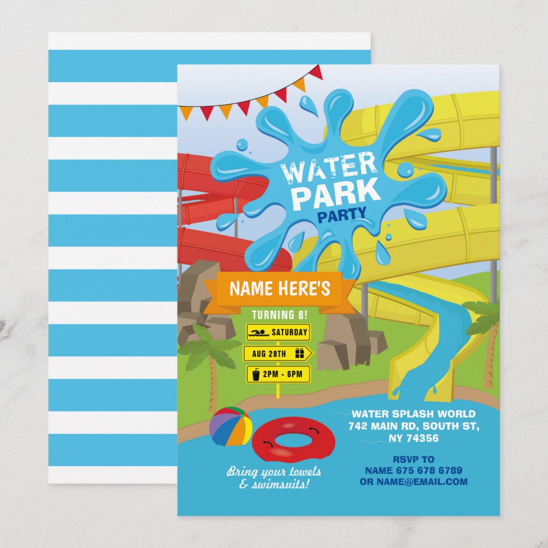 Water Park Party Birthday Splash Slides Fun Invitation | Zazzle