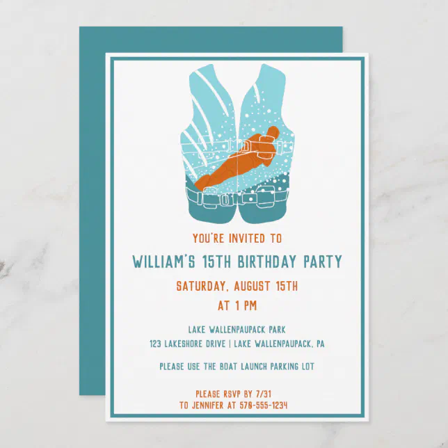 Water-Skiing Themed Water Skier Graphic Custom Invitation | Zazzle