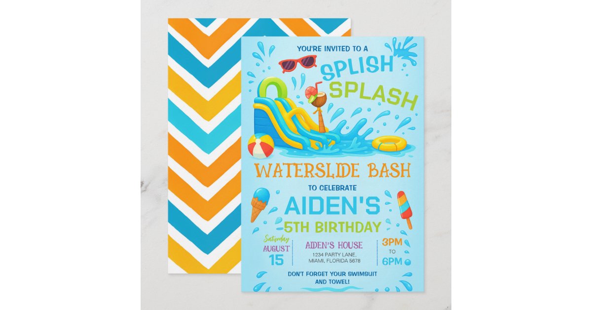 Water Slide Bash Invitation, Water Slide Birthday Invitation | Zazzle