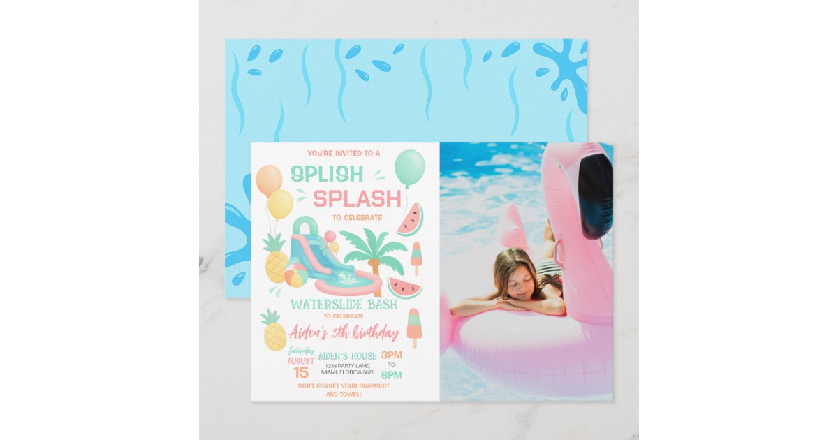 Water Slide Birthday Party Bash Photo Invitation | Zazzle