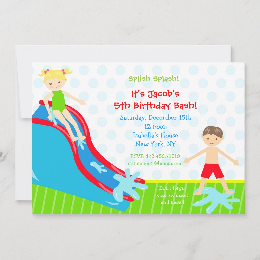 Water slide Waterslide Birthday Invitations | Zazzle