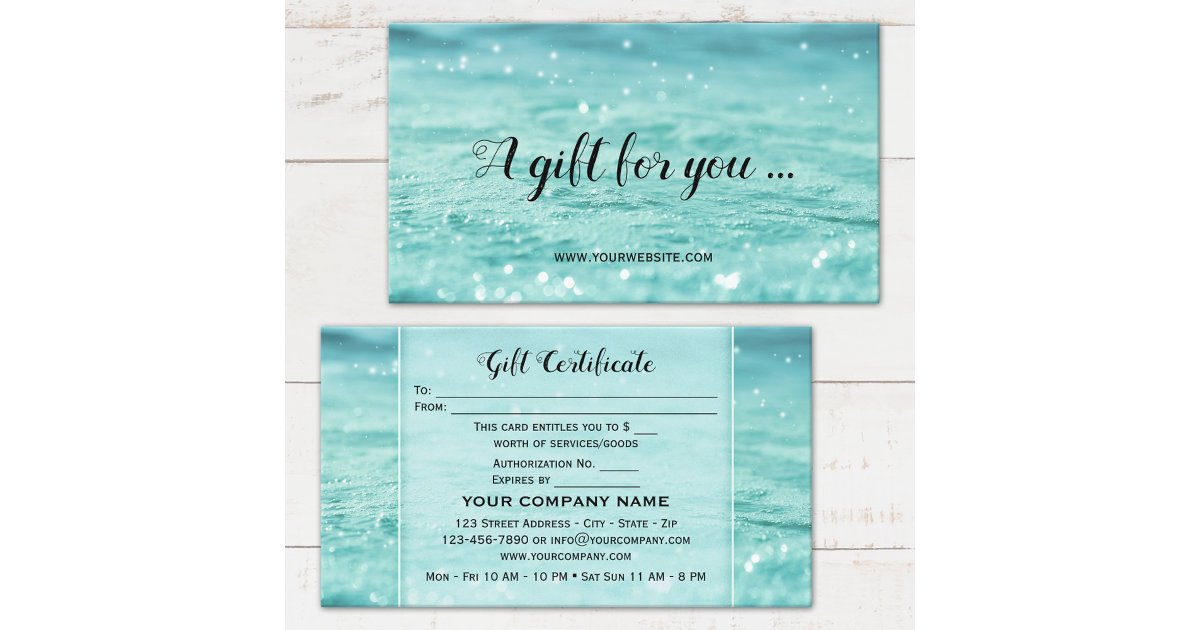 Water Sparkles Beauty Spa Gift Certificate Card | Zazzle