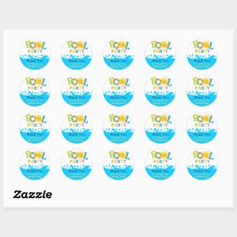 Water Splash Boy Pool Party Thank You Sticker | Zazzle