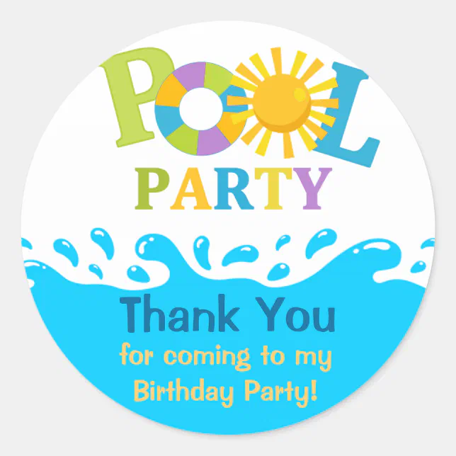 Water Splash Boy Pool Party Thank You Sticker | Zazzle