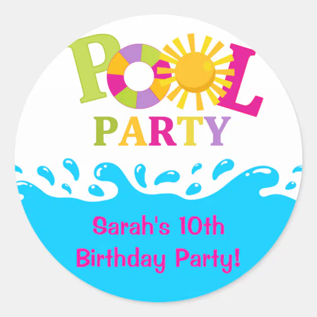 Water Splash Girl Pool Party Birthday Sticker | Zazzle