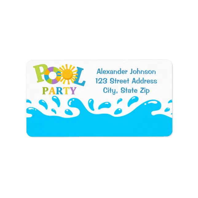 Water Splash Pool Party Boy Address Label | Zazzle
