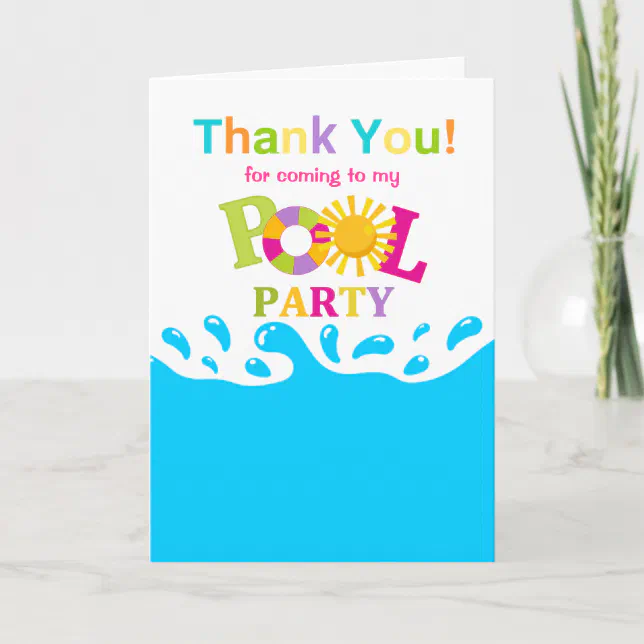 Water Splash Pool Party Girl Thank You Card | Zazzle