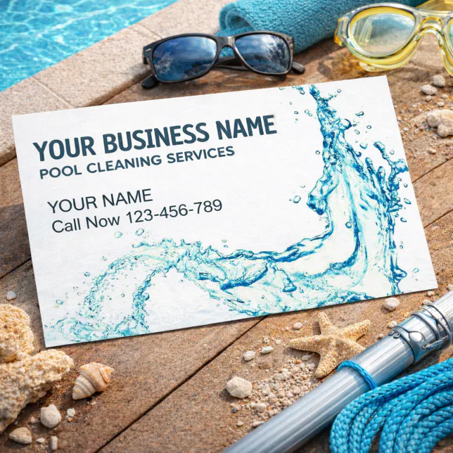 Water Splash QR Code Pool Cleaning Service Business Card | Zazzle