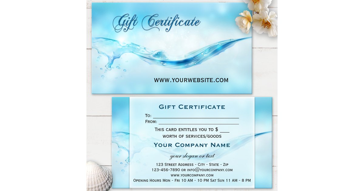 Water Splash Spa Gift Certificate | Zazzle