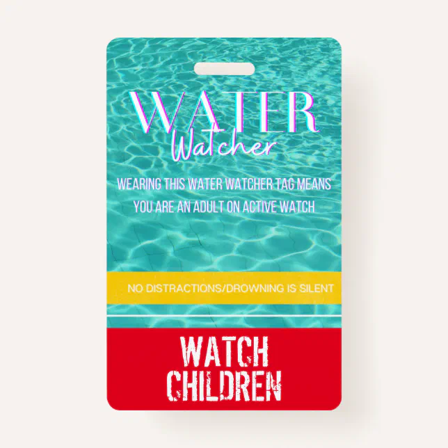 Water Watcher Tag for Pools/Beach/Water Safety Badge | Zazzle