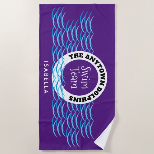 Water Waves Swim Team Personalized Purple Beach Towel | Zazzle
