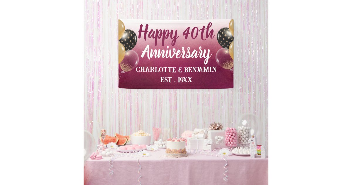 Watercolor 40th Anniversary Balloon Ruby Wedding Banner | Zazzle