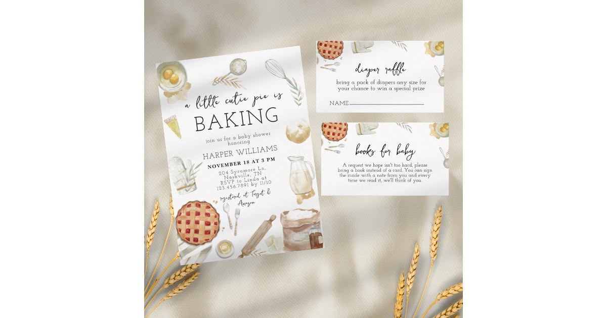 Watercolor A Cutie Pie is Baking Baby Shower Invitation | Zazzle