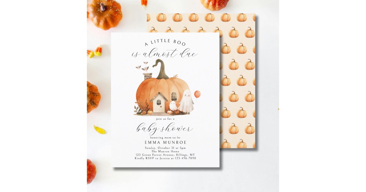 Watercolor A Little Boo Is Almost Due Invitation | Zazzle