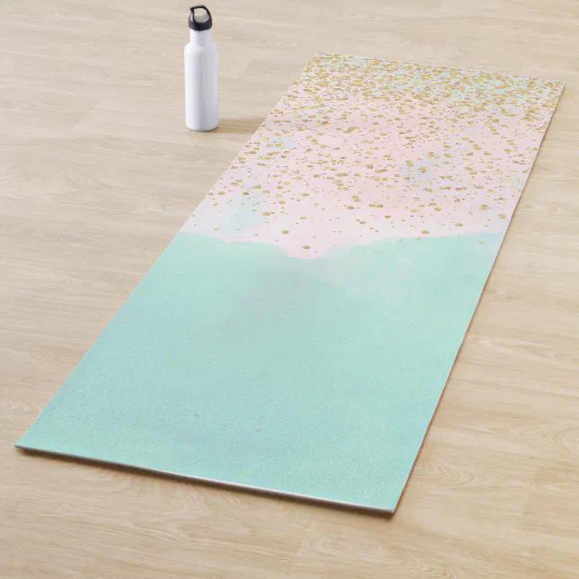 Watercolor abstract and golden confetti design yoga mat | Zazzle