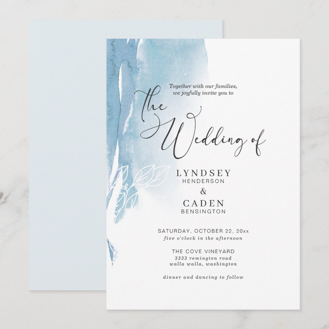 Watercolor Abstract Blue White Floral Wedding Invi Invitation | Zazzle