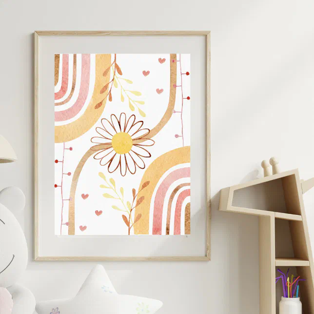 Watercolor Abstract Botanical Flower and Rainbow Poster | Zazzle
