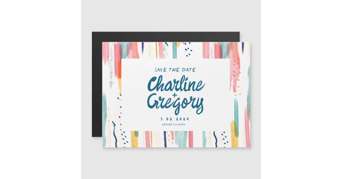 Watercolor Abstract Colorful Save the Date Invitat Magnetic Invitation ...