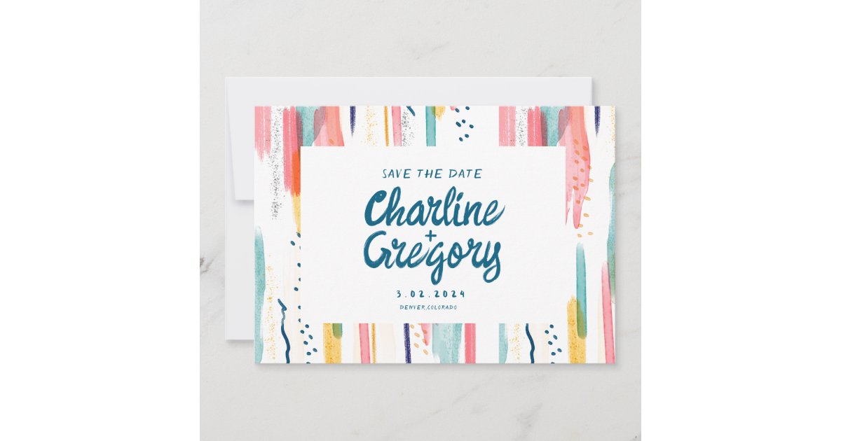 Watercolor Abstract Colorful Save the Date Invitation | Zazzle