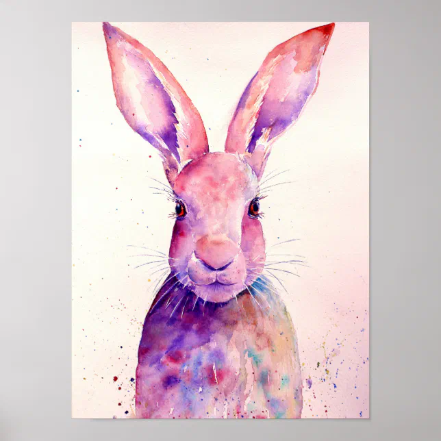 Watercolor Abstract Rabbit Hare Poster | Zazzle
