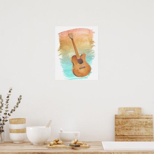 Watercolor Acoustic Guitar Poster | Zazzle