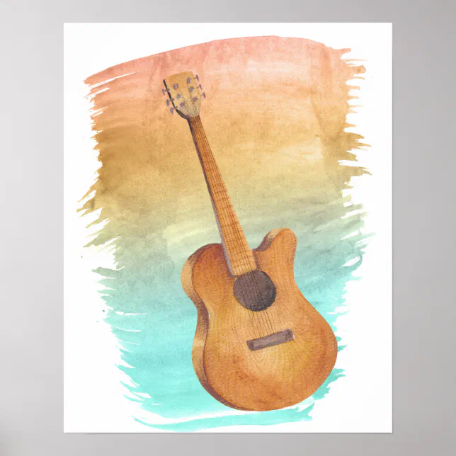 Watercolor Acoustic Guitar Poster | Zazzle