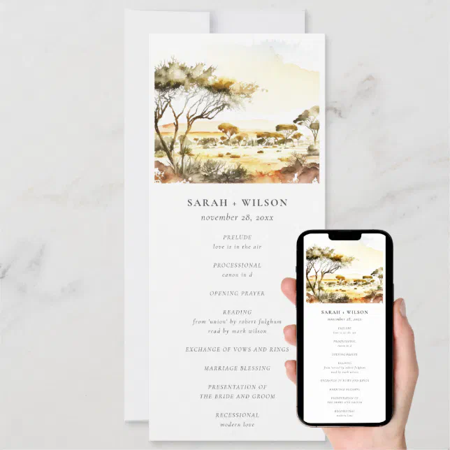 Watercolor African Landscape Wedding Program | Zazzle