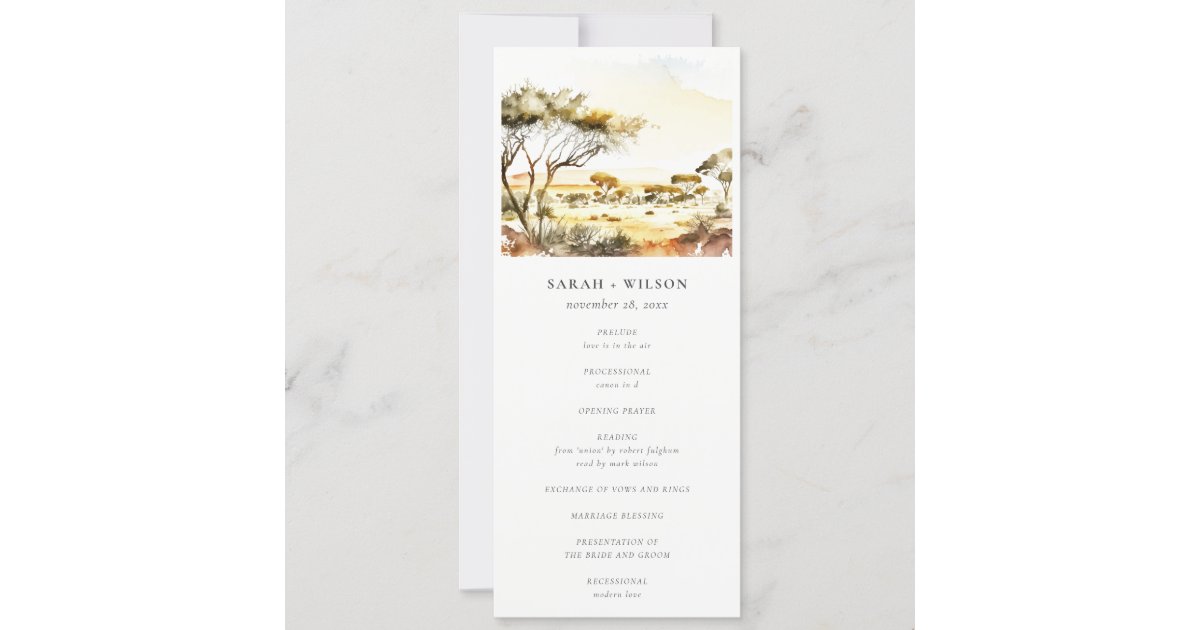 Watercolor African Landscape Wedding Program | Zazzle