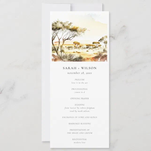 Watercolor African Landscape Wedding Program | Zazzle