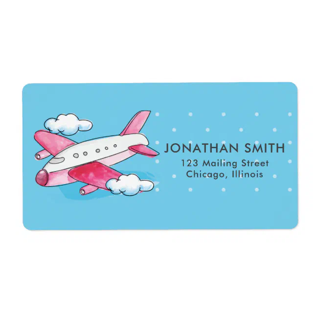 Watercolor Airplane Travel Label | Zazzle