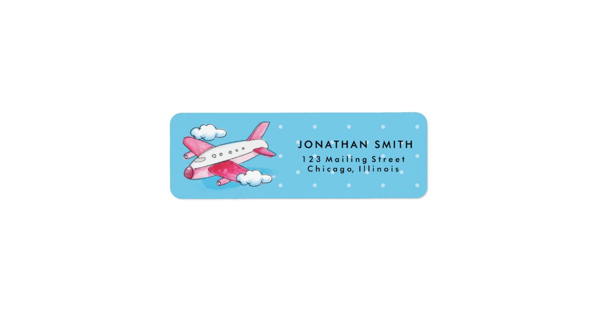 Watercolor Airplane Travel Label | Zazzle
