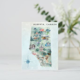 Watercolor Alberta Canada Illustrated Map Art Postcard | Zazzle