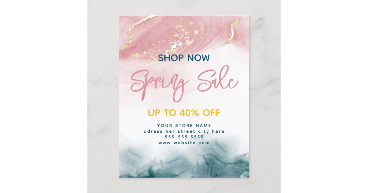 Watercolor Alcohol Ink Blush Pink Blue Spring Sale Flyer | Zazzle