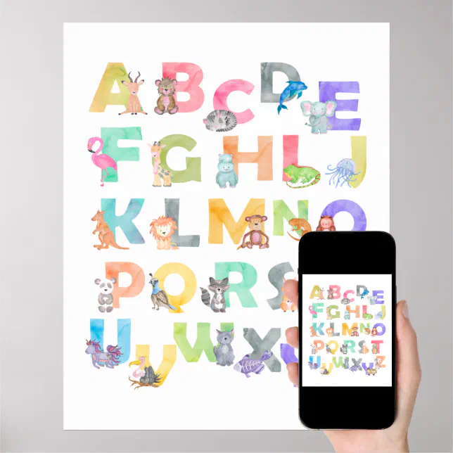 Watercolor Alphabet Animals Poster | Zazzle