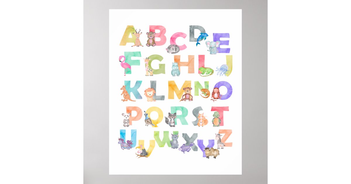 Watercolor Alphabet Animals Poster | Zazzle