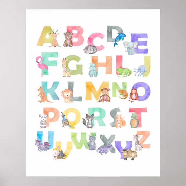 Watercolor Alphabet Animals Poster | Zazzle