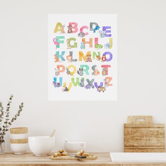 Watercolor Alphabet Animals Poster | Zazzle