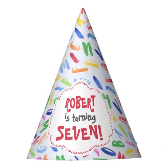 Watercolor alphabet custom kids birthday party hat | Zazzle.com