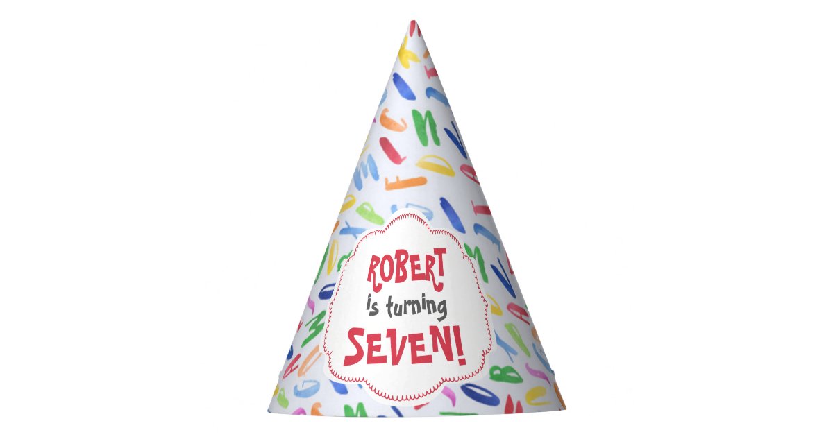 Watercolor alphabet custom kids birthday party hat | Zazzle